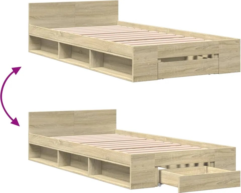 Rám postele se zásuvkou dub sonoma 90 x 200 cm kompozitní dřevo 3280799