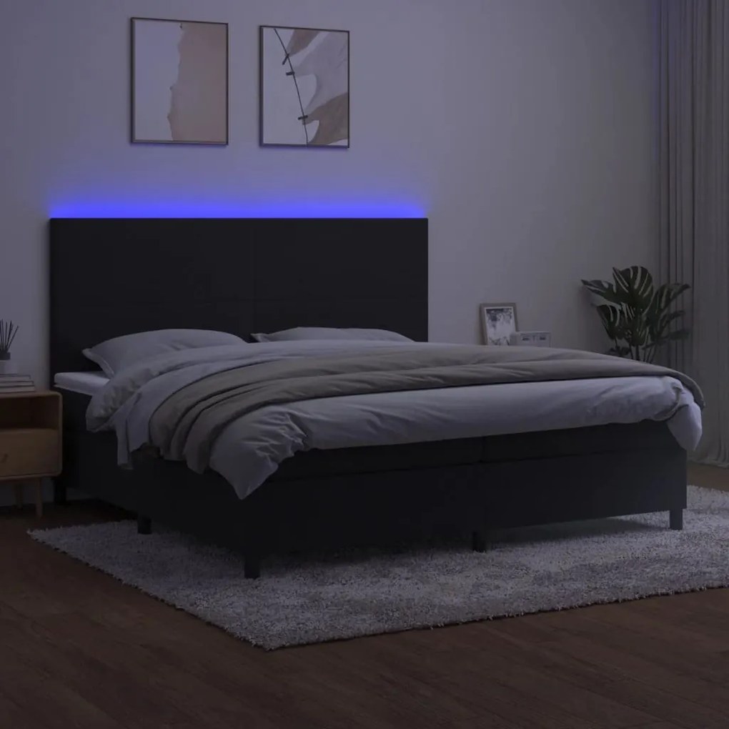 Box spring postel s matrací a LED černá 200x200 cm samet 3136025