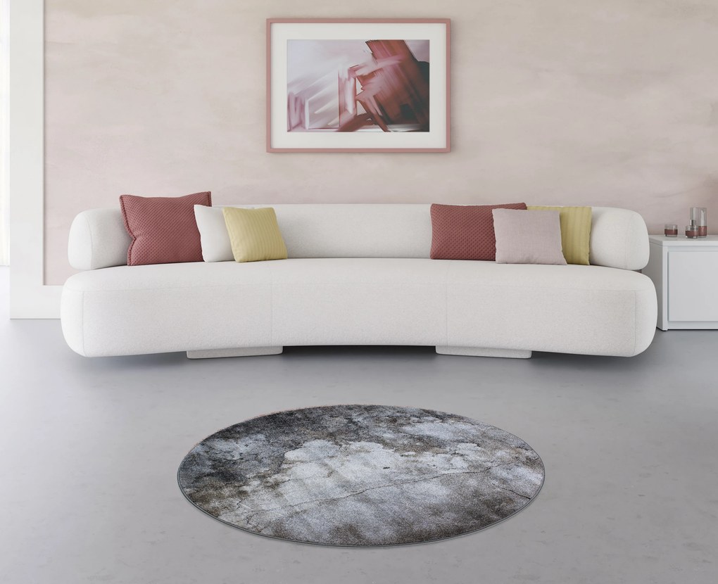 Spoltex, Kusový koberec Universe 841-86 grey/beige kruh, 200x200 (průměr) kruh, šedá, obývací pokoj