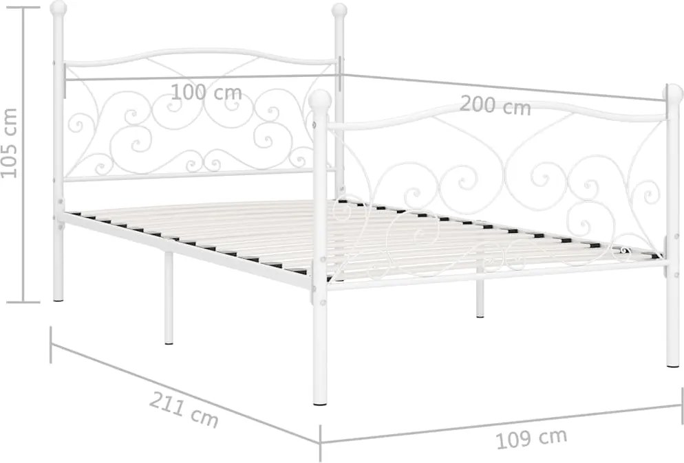 Rám postele s laťkovým roštem bílý kov 100 x 200 cm 284448