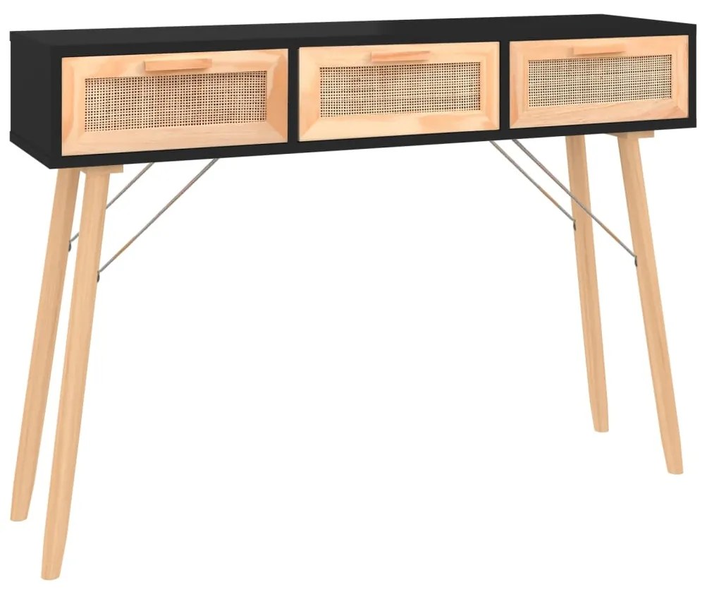 vidaXL Konzolový stolek černý 105x30x75 cm borovice a přírodní ratan