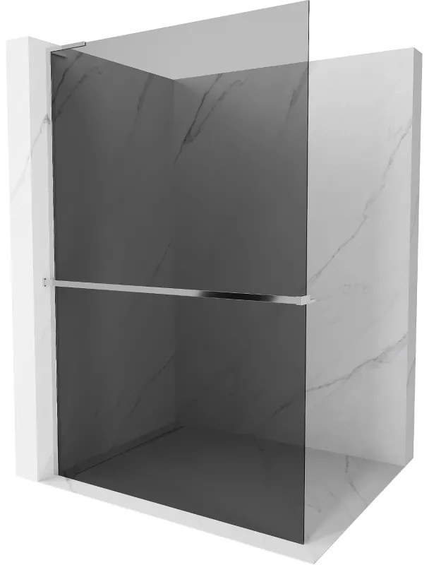 Mexen Kioto+ L, sprchová zástěna Walk-In s poličkou a věšákem 100 x 200 cm, 8mm šedé sklo, chromový profil, 800-100-123-01-40
