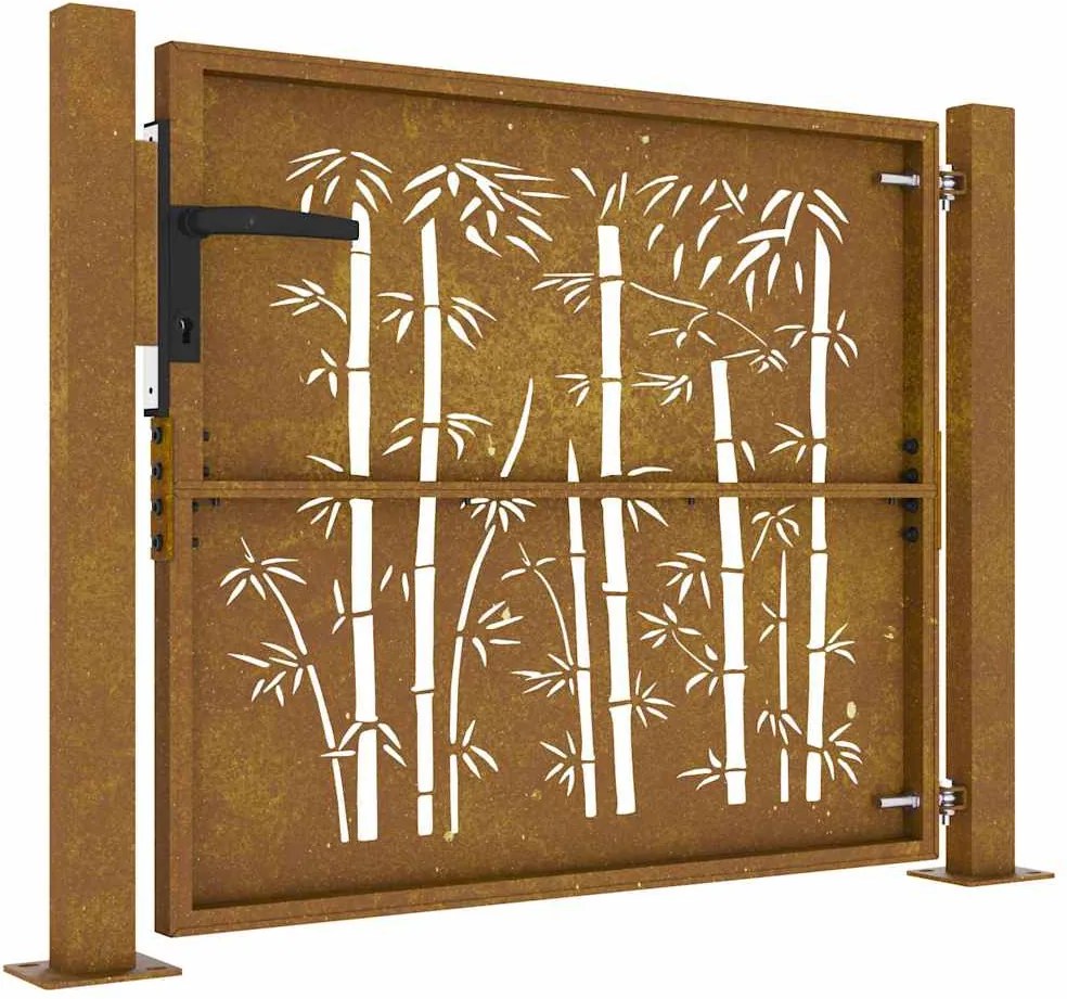 Zahradní brána 100 x 100 cm corten ocel bambusový design 153239