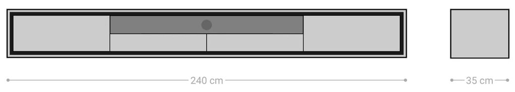 DELIFE TV stolek Stonegrace 240 cm akácie hnědá 2 dvířka 2 zásuvky 1 přihrádka kamenná dýha závěsný