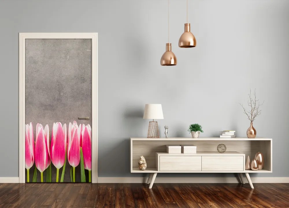 Samolepící fototapeta na dveře Růžové tulipány 95x205 cm