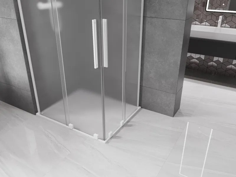 Mexen Velar L Duo, sprchový kout s posuvnými dveřmi 90 x 80 cm, 8mm sklo námraza, bílá matná, 871-090-080-02-33-20