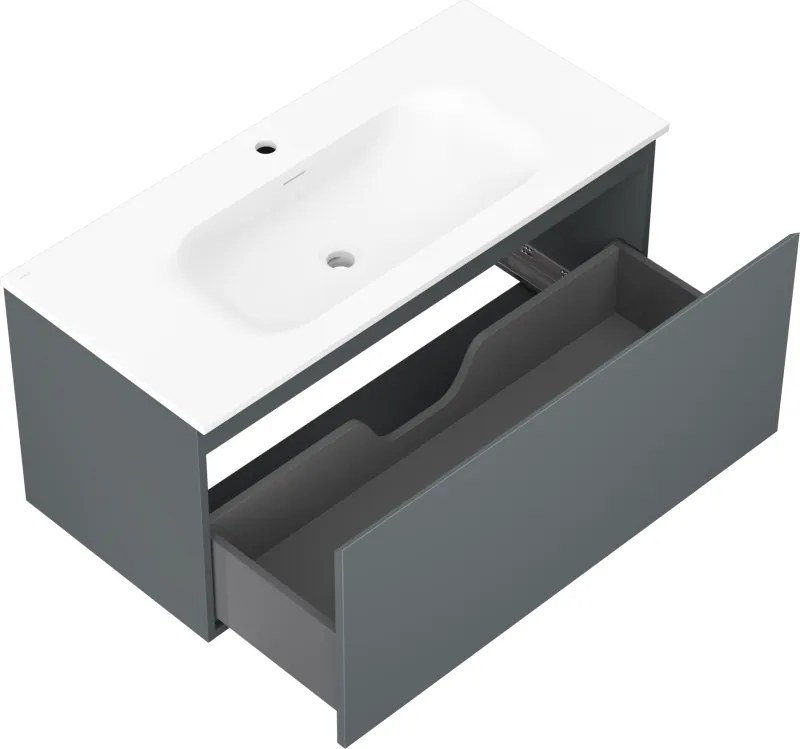 Mexen Orio, koupelnová skříňka 100 cm s umyvadlem Vela, 1 zásuvka, grafitová matná/bílá matná, 91A10-10047-1-BF66-W23M01
