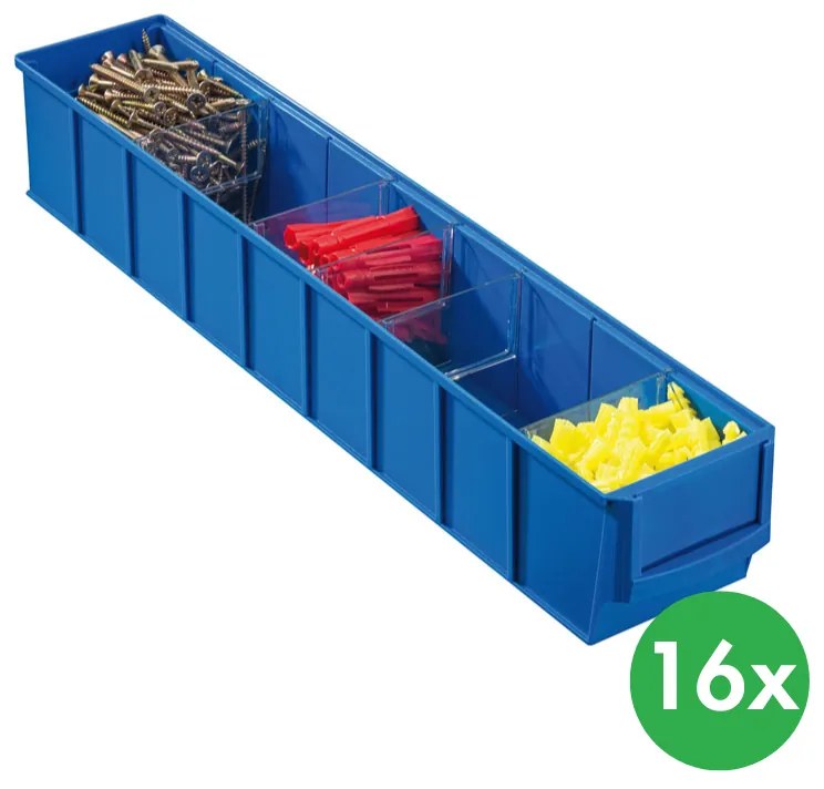 Plastový regálový box ShelfBox typ C - 91 x 500 x 81 mm, 16 ks, modrý