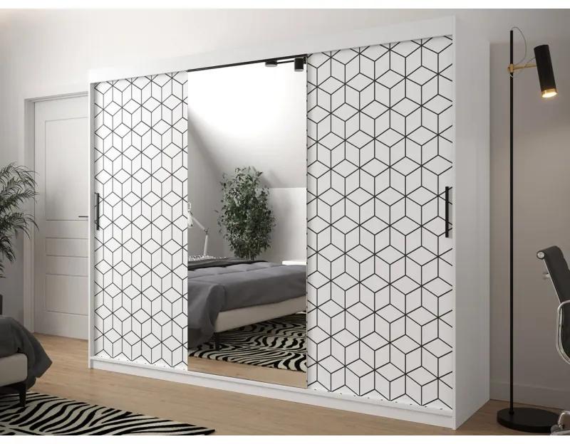 Šatní skříň s posuvnými dveřmi se zrcadlem Arituda II 250, Úložný prostor: ne, Barva: bílá / bílá + černý mat