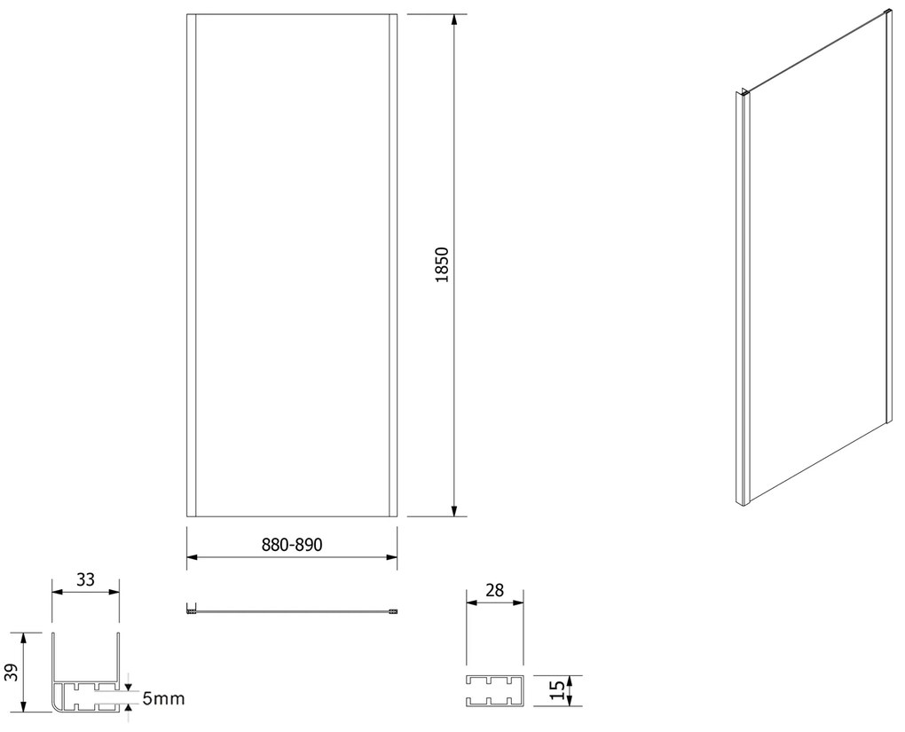 Aqualine Aqualine, AMADEO obdélníková sprchová zástěna 1100x900mm L/P varianta, sklo Brick, BTS110BTP90