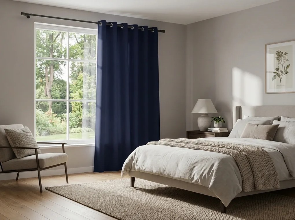 Tmavě modrý závěs OXFORD LIGHT 140x250 cm Zavěšení: Řasící páska