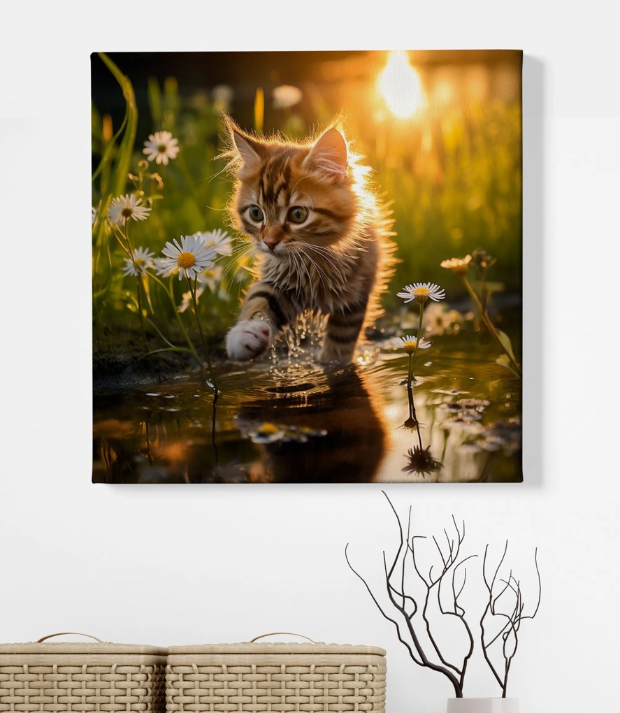 Obraz na plátně - Kotě objevuje krásy přírody FeelHappy.cz Velikost obrazu: 60 x 60 cm