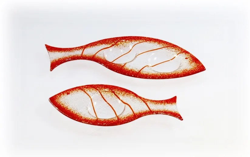 BDK-GLASS Skleněný svícínek rybička - FISH - červená Rozměr: 17x8cm