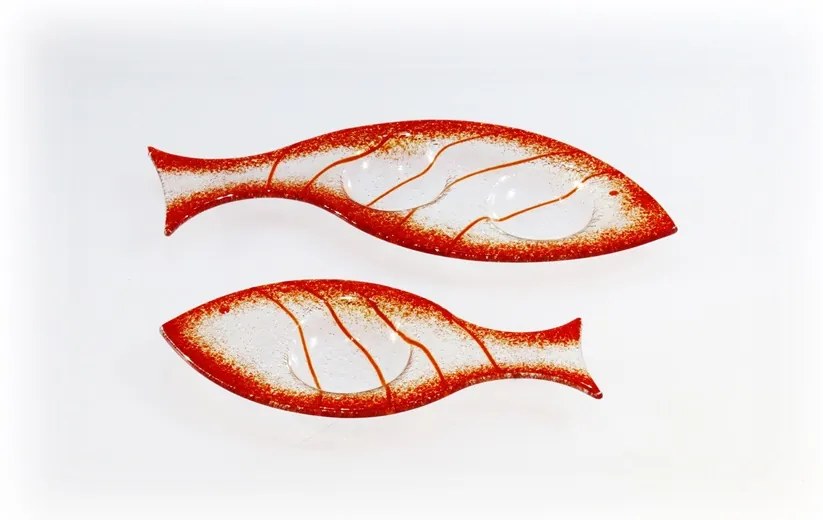 BDK-GLASS Skleněný svícínek rybička - FISH - červená Rozměr: 23x9cm