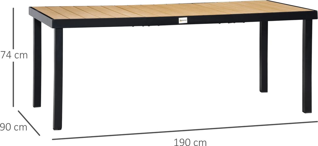 Outsunny zahradní stůl pro 8 osob jídelní stůl hliníkový stůl zahradní nábytek nábytek do obýváku snadno udržovatelný plast přírodní+černý 190 x 90 x…