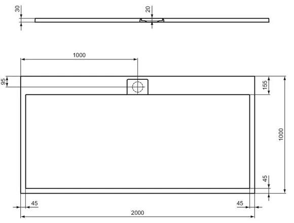 Ideal Standard i.Life Sprchová vanička litá 200 x 100 cm, betonově šedá T5235FS
