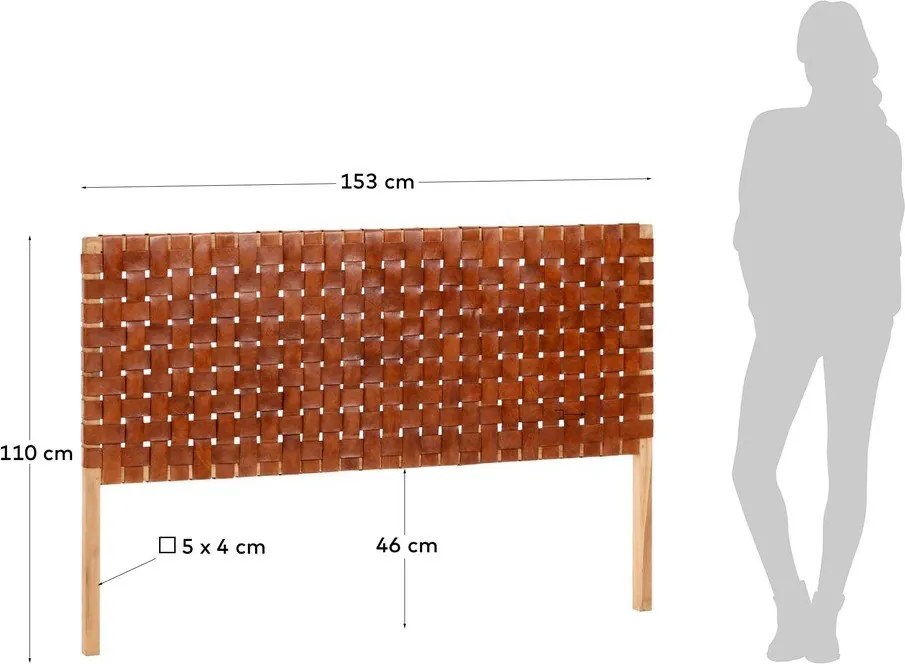 Čelo postele z teakového dřeva a z kůže Kave Home Calixta, 153 x 110 cm