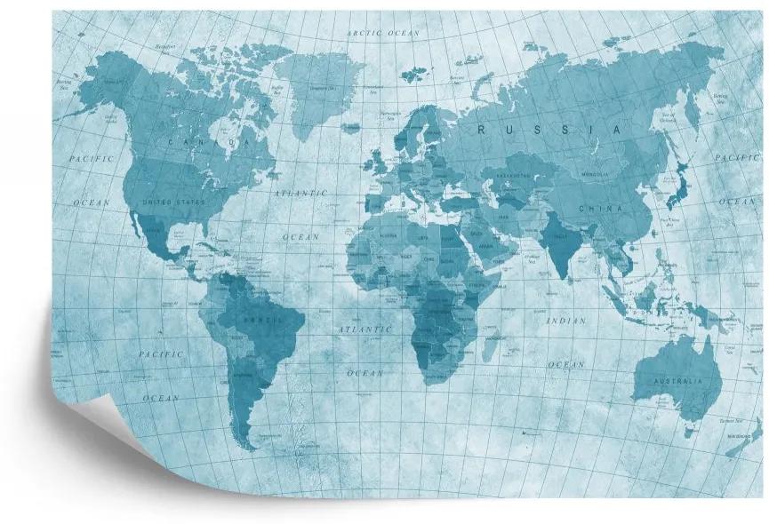 Fototapeta Mapa Světa S Texturou Modrá Omyvatelný vlies 368x254