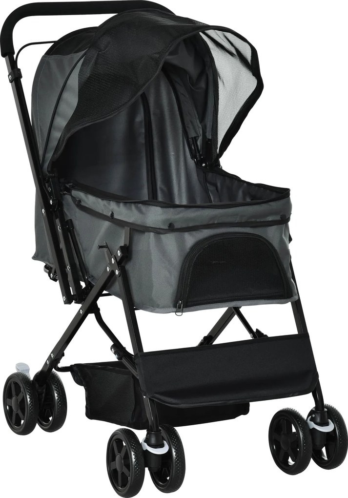 PawHut Kočárek pro Psy a Kočky - Buggy pro Malé Psy a Kočky, Tmavě Šedá Oxford, 76,5 x 52 x 95 cm | Aosom