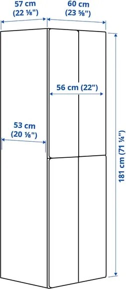 SMÅSTAD / PLATSA Šatní skříň, bílá bříza/se 2 šatními tyčemi, 60x57x181 cm
