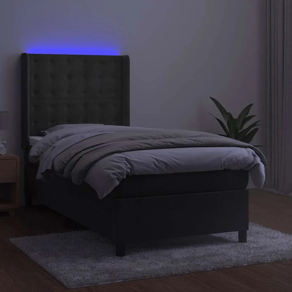 Box spring postel s matrací a LED tmavě šedá 80 x 200 cm samet 3139770