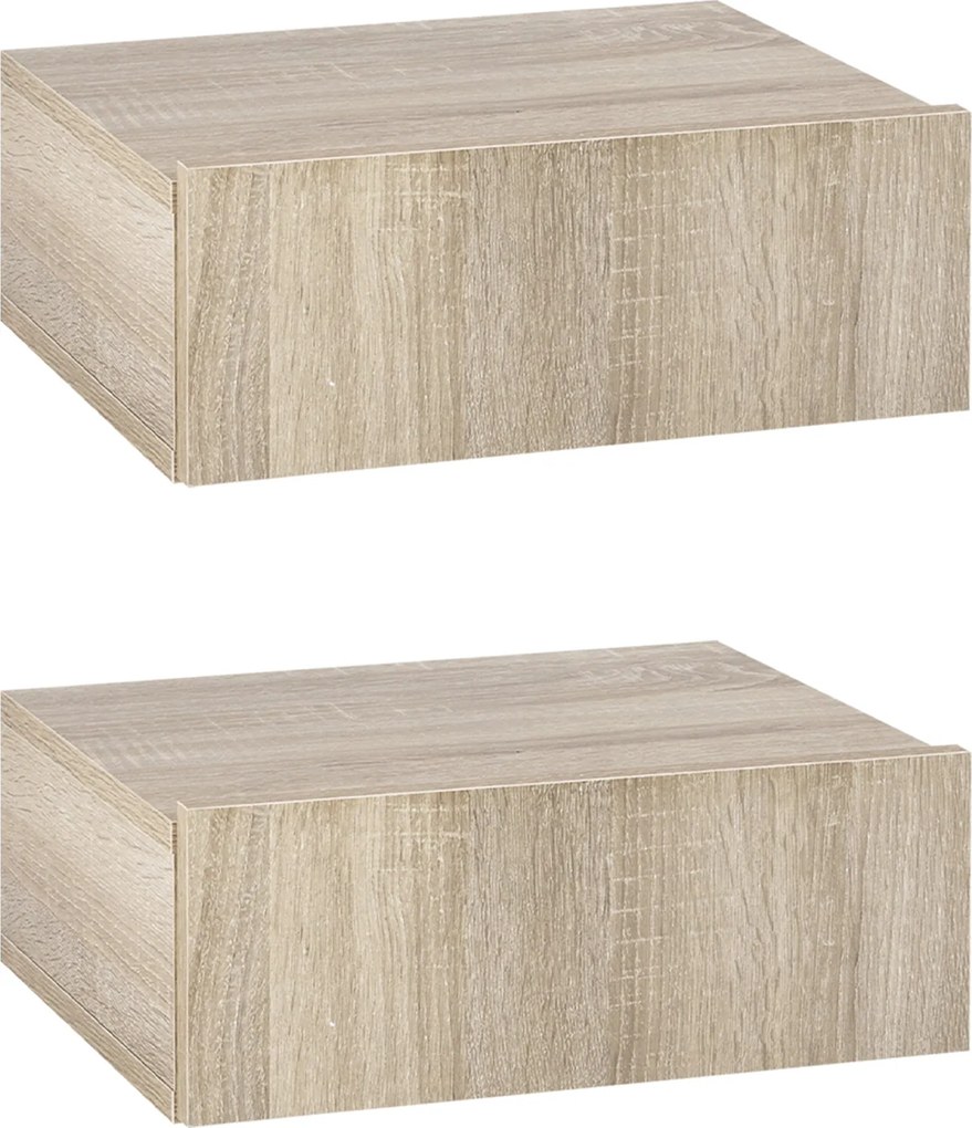 HOMCOM Sada 2 Floating Nočních Stolků s 1 Šuplíkem, Nástěnný Design Moderní Styl pro Ložnici 40x30x15 cm Přírodní | Aosom