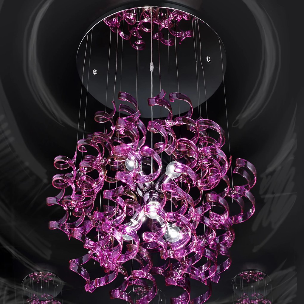 Metal Lux 206.175.11 Astro Magenta, designové závěsné svítidlo v průměru 70cm, 6x60W, fialové sklo, chrom