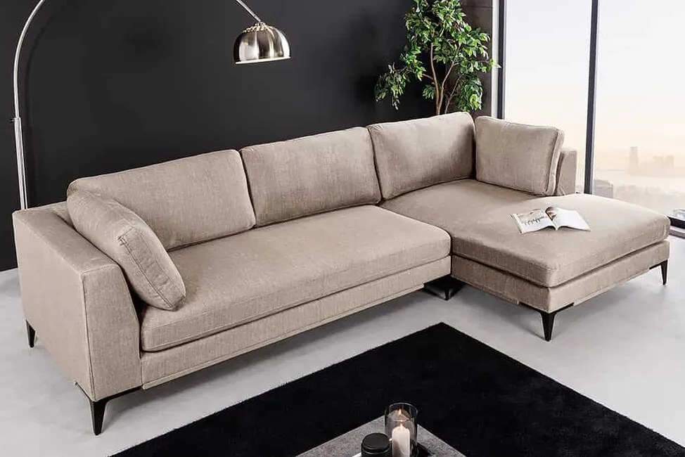 Moderní rohová sedací souprava Devona taupe samet 315cm