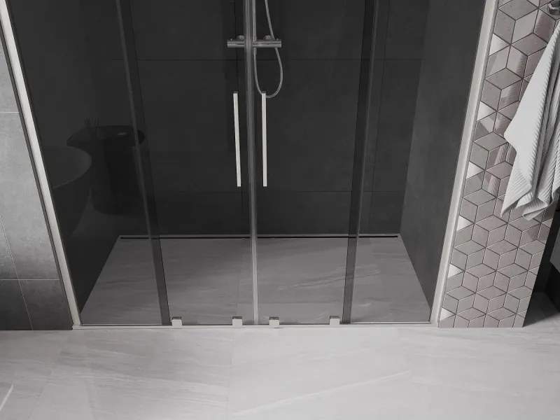 Mexen Velar Duo, posuvné sprchové dveře do otvoru 200 cm, 8mm šedé sklo, broušená ocel, 871-200-000-42-97