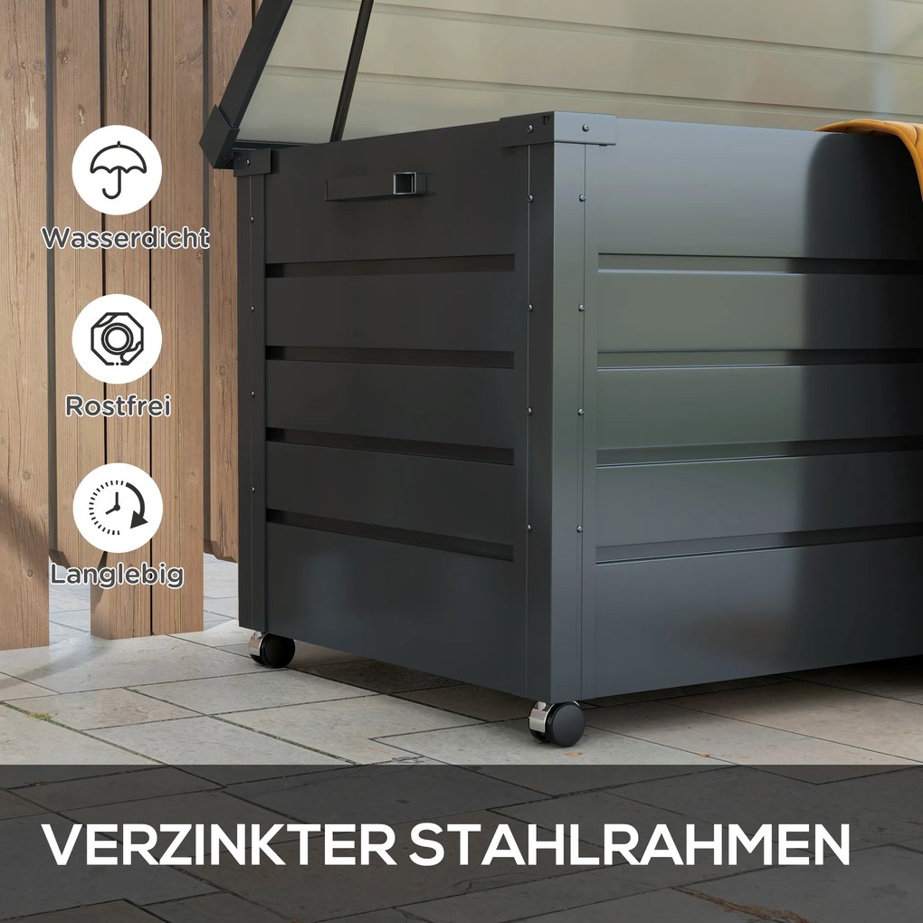 Outsunny Venkovní úložný box, zahradní box, box na polštáře, odolný proti povětrnostním vlivům, 4 kolečka, 100 x 62 x 65 cm, tmavě šedý