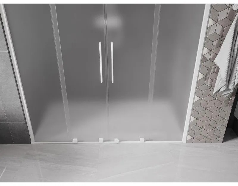 Mexen Velar Duo, posuvné sprchové dveře do otvoru 180 cm, 8mm sklo námraza, bílá matná, 871-180-000-32-20