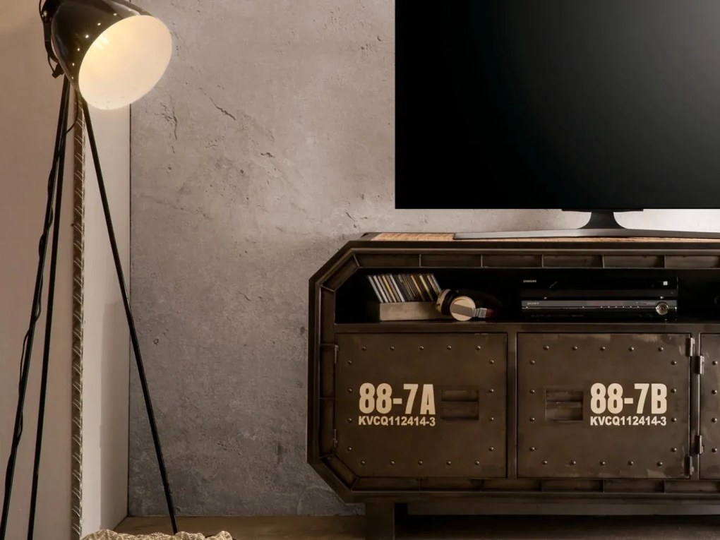 furniture-nabytek.cz - TV stolek Barkston kovový, šedá barva – 160×48×80 cm