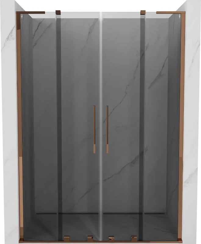 Mexen Velar L Duo, posuvné sprchové dveře do otvoru 150 cm, 8mm šedé sklo, růžové zlato, 871-150-003-42-60