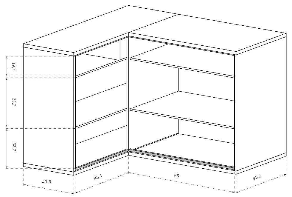 Mediolan - rohová komoda M15 LEVÁ - natural hikora