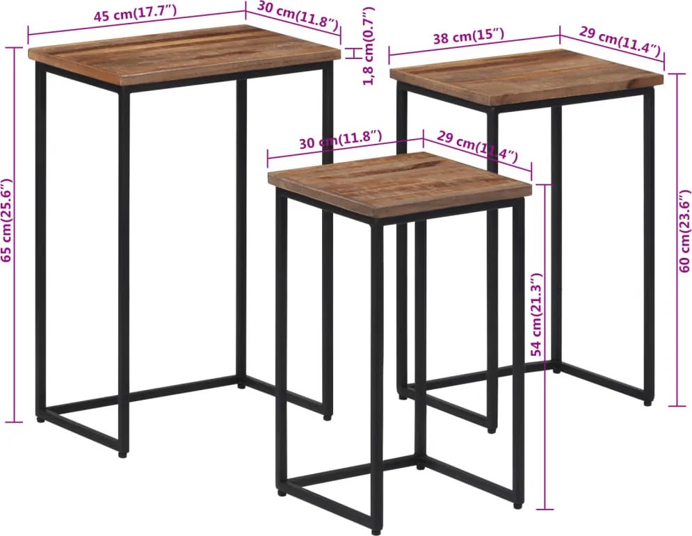 vidaXL Hnízdové konferenční stolky 3 ks masivní teakové dřevo [358534]