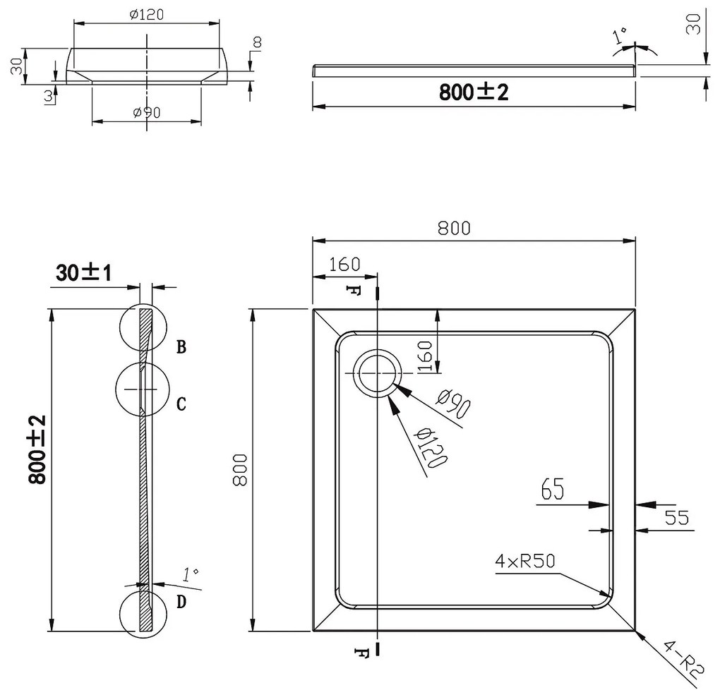 Olsen Spa Venets 80 x 80 x 3 cm VANKCTVE80 sprchová vanička