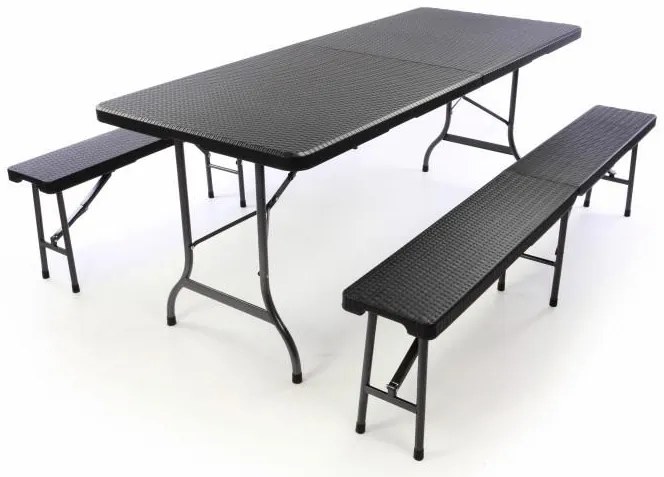 Zahradní set lavice a stůl v ratanové optice - černá