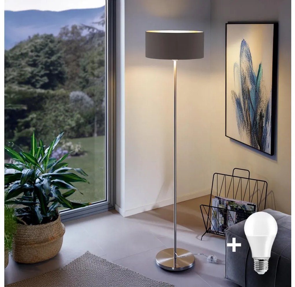 LED Stojací lampa TUNJA 1xE27/20W/230V pr. 38 cm matný chrom/hnědá
