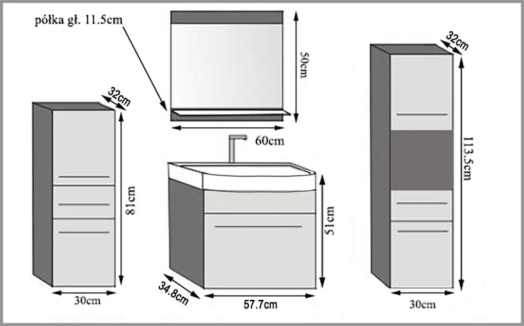 Koupelnový nábytek Belini šedý lesk / černý mat + umyvadlo + zrcadlo  ROD PM 5/0/W/SB/0/ZW