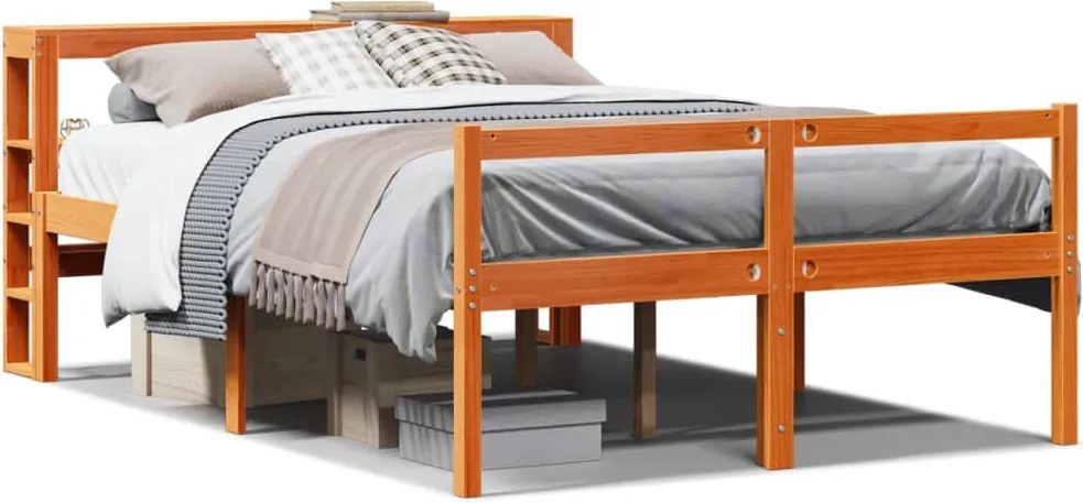 Rám postele s čelem voskově hnědý 135 x 190 cm masivní borovice 3305878