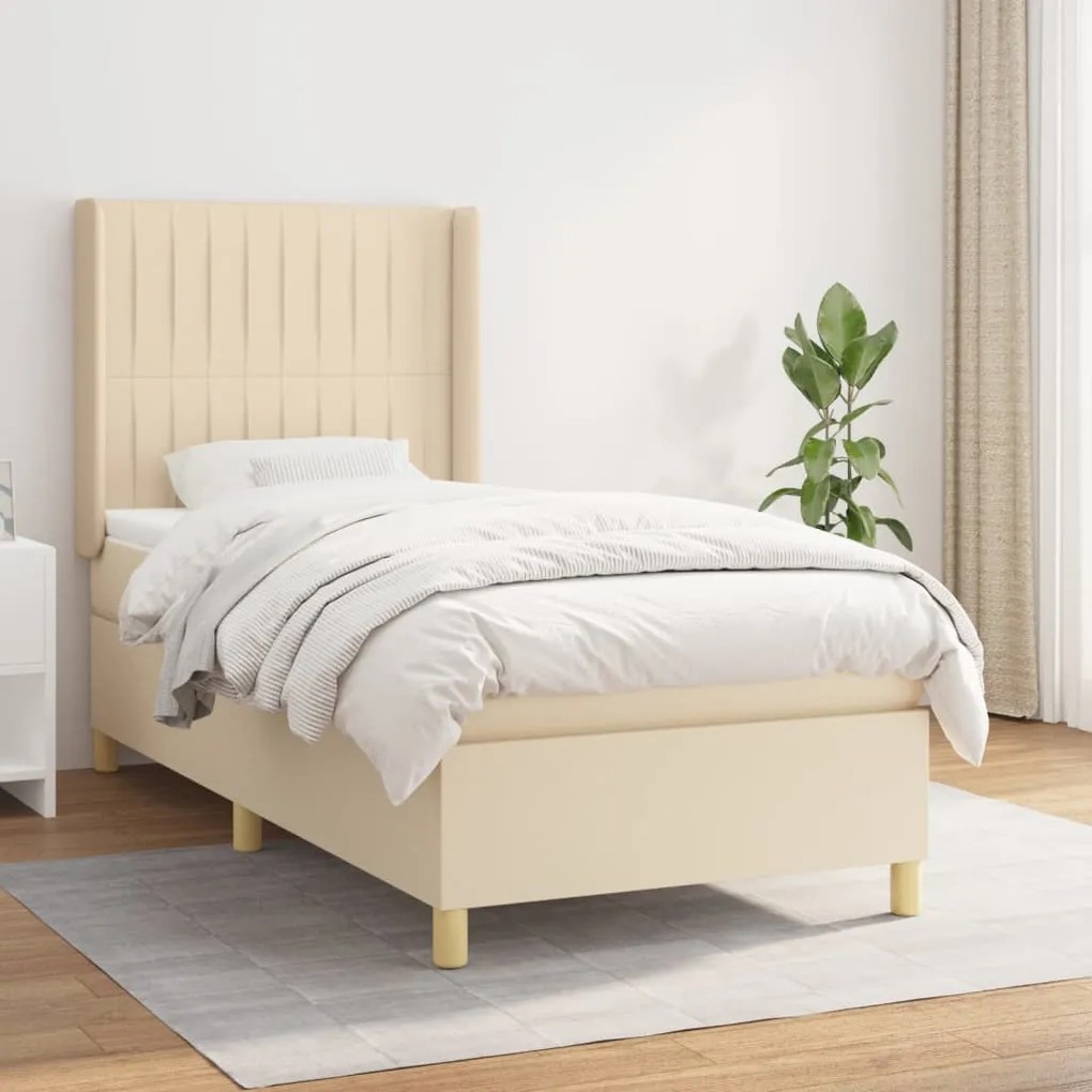 Box spring postel s matrací krémová 90x190 cm textil 3132118