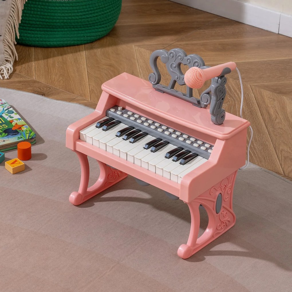 Costway Mini klávesnice s 25 klávesami a stojanem na noty a mikrofonem Dětské