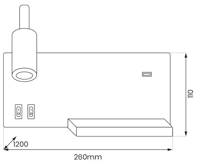 Nástěnné LED svítidlo Shelf, 1x LED 4+5+2w, 4000k, w, vypínač