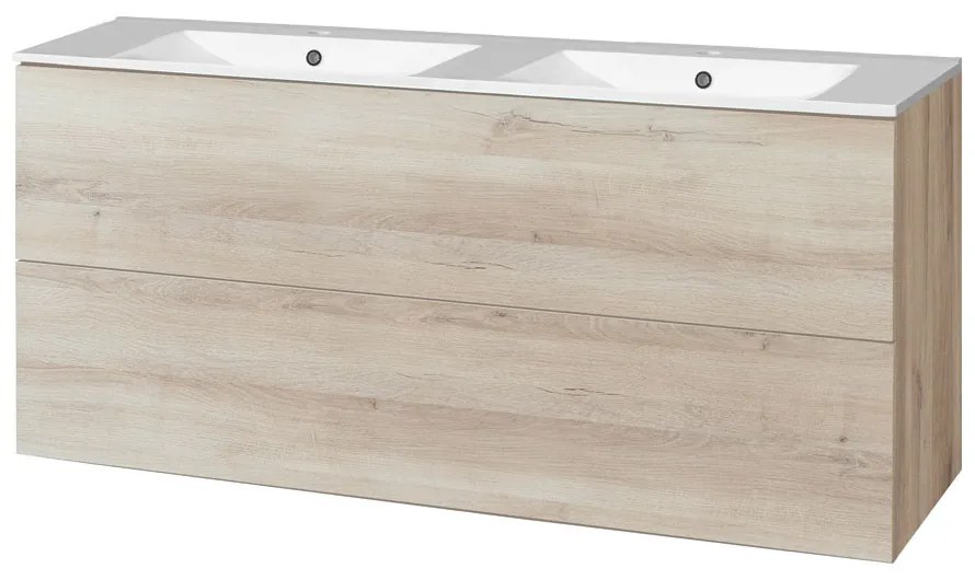 Mereo Mereo, Aira, koupelnová skříňka s keramickým umyvadlem 121 cm, bílá, dub, šedá, CN723