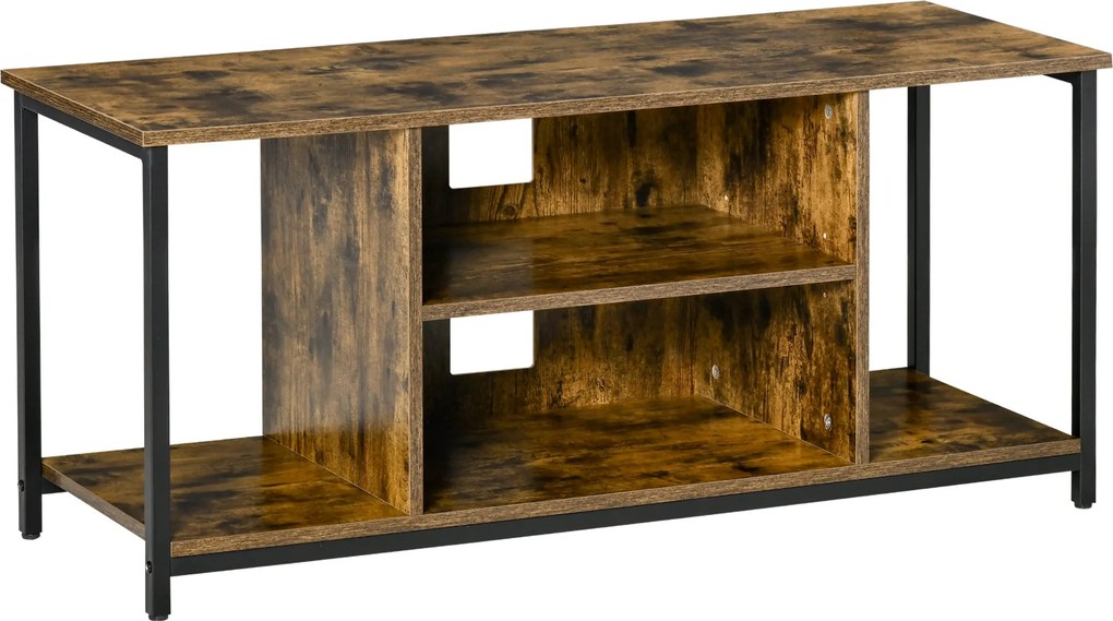 HOMCOM TV stolek pro TV do 55 palců - Průmyslový styl, s 4 přihrádkami, nastavitelnou policí a správcem kabelů 110x40x50 cm Rustikální Hnědá