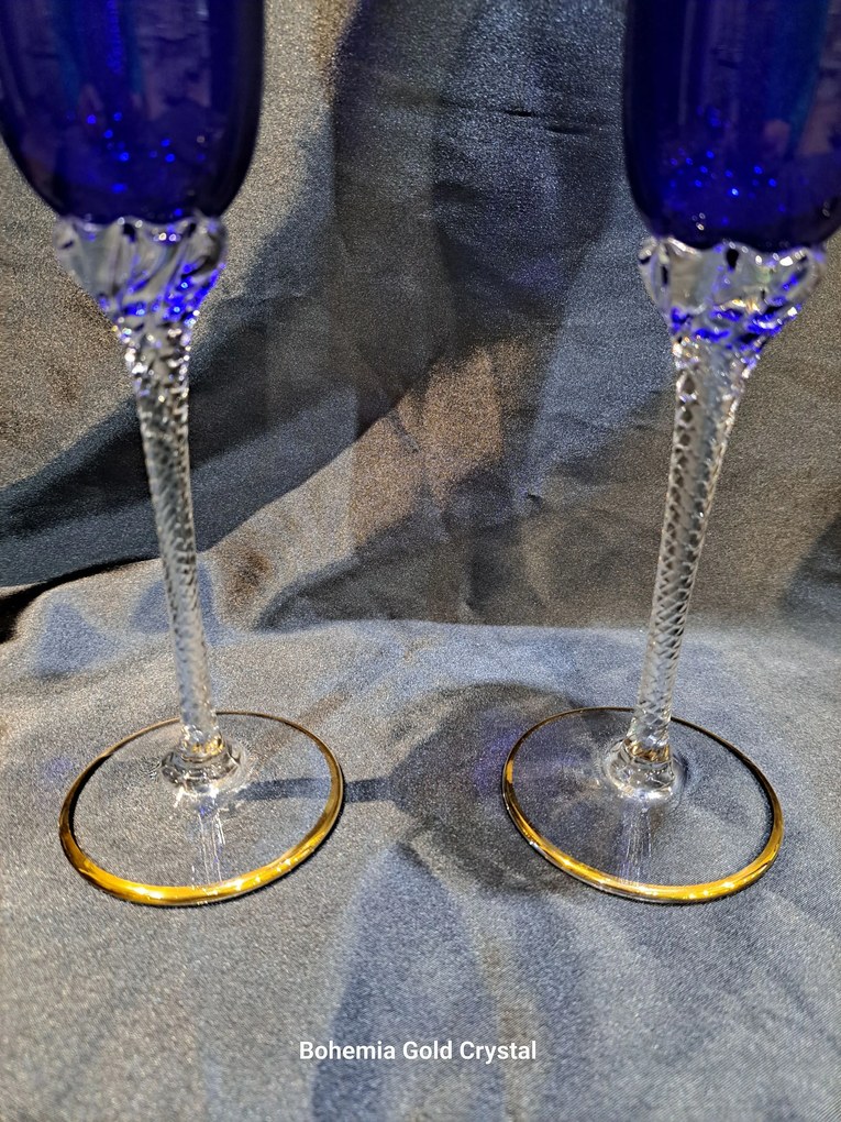 Sklenice na šampaňské zdobené zlatem a smaltem, 180 ml, 2 ks - Vzor 1