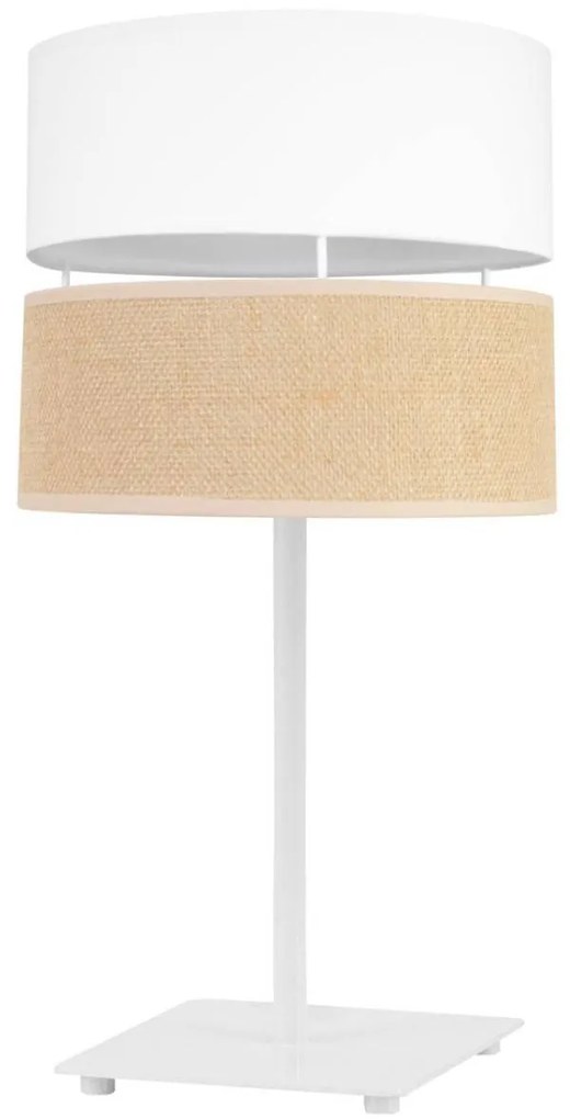 Stolní lampa Juta, 1x jutové/bílé textilní stínítko, n, w