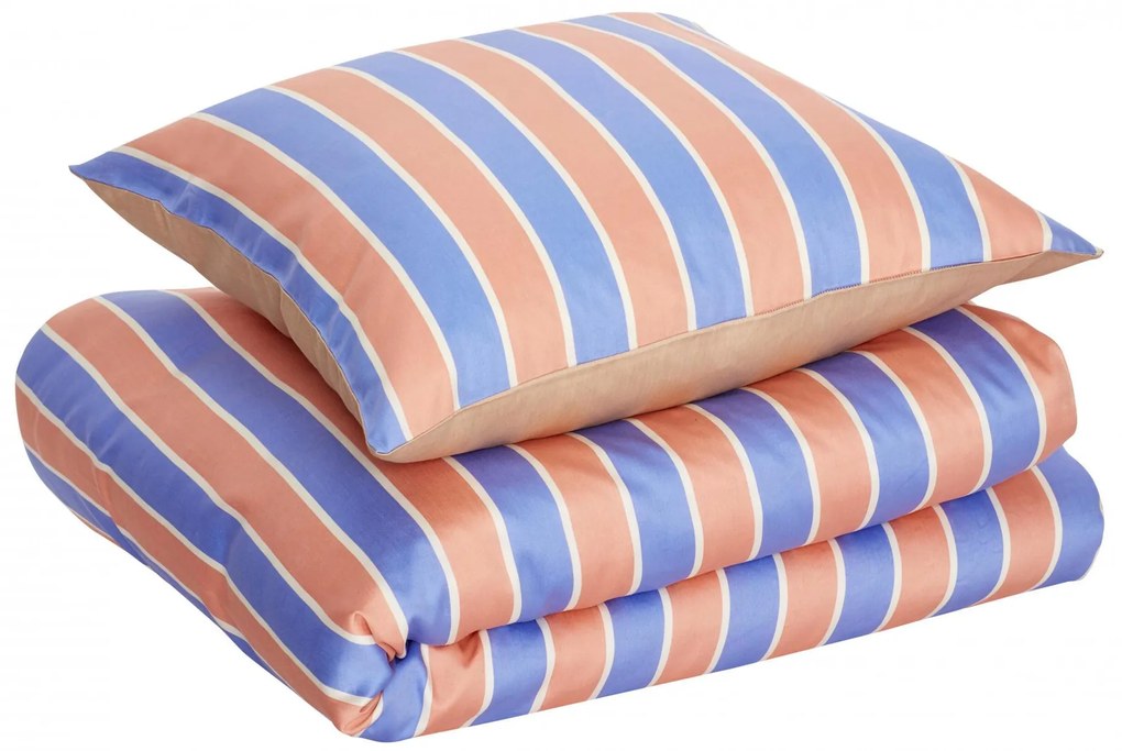 Hübsch Bavlněné povlečení Stripes 140x200cm, fialová barva, oranžová barva, krémová barva, textil