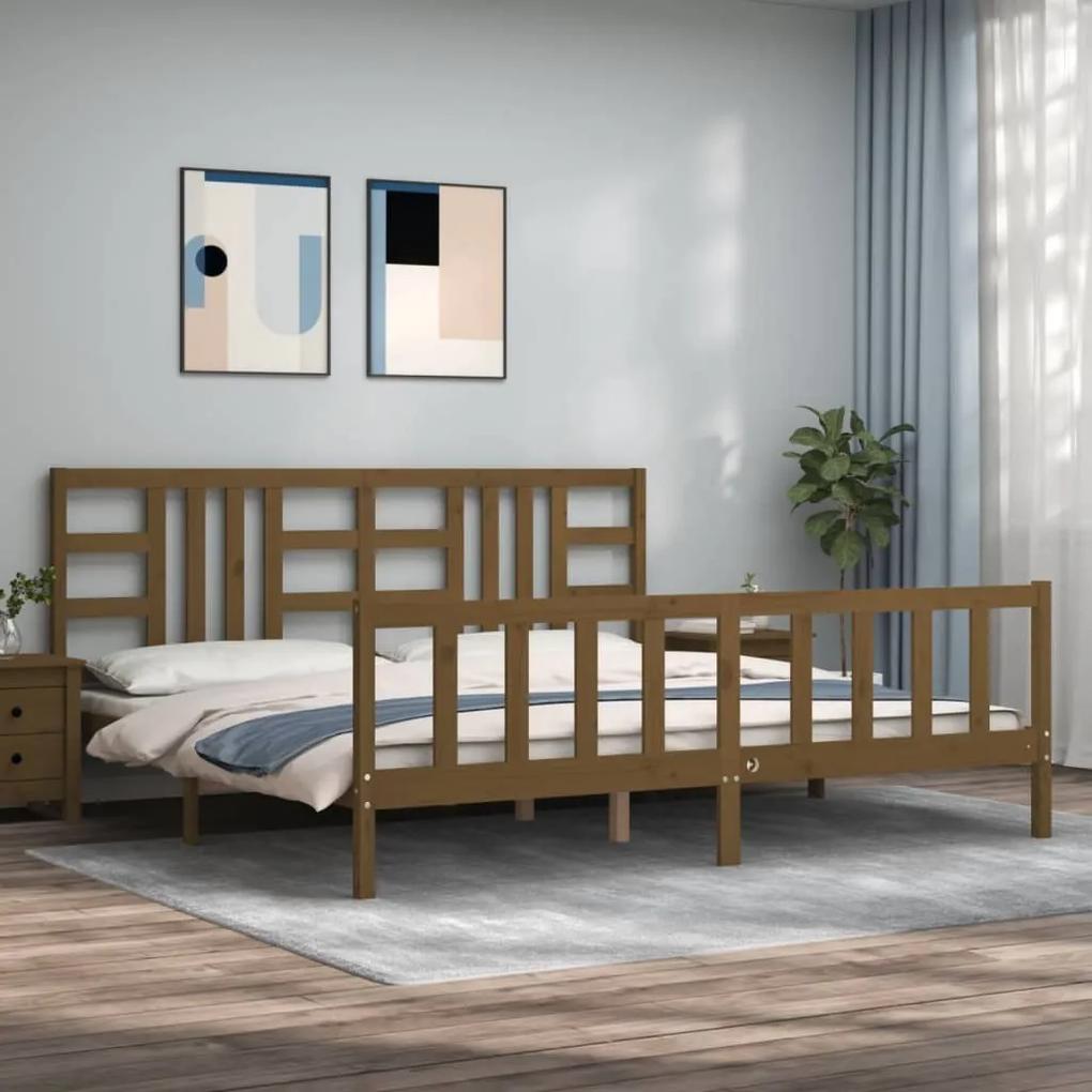 Rám postele s čelem medově hnědý 200 x 200 cm masivní dřevo,  3191994