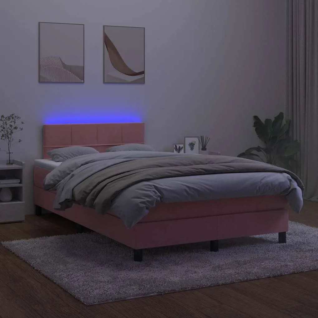 Box spring postel s matrací a LED růžová 120x200 cm samet 3134398